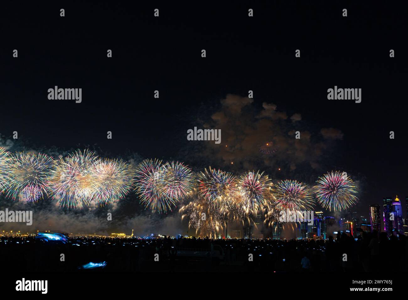 Horizontal firework photo, Qatar national day celebration, December ...