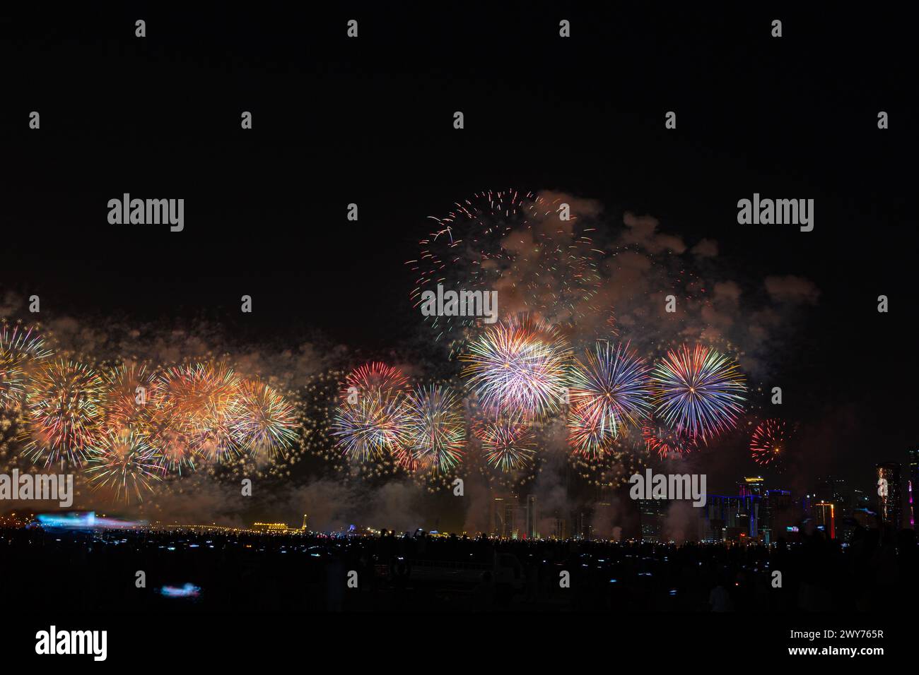 Horizontal firework photo, Qatar national day celebration, December ...