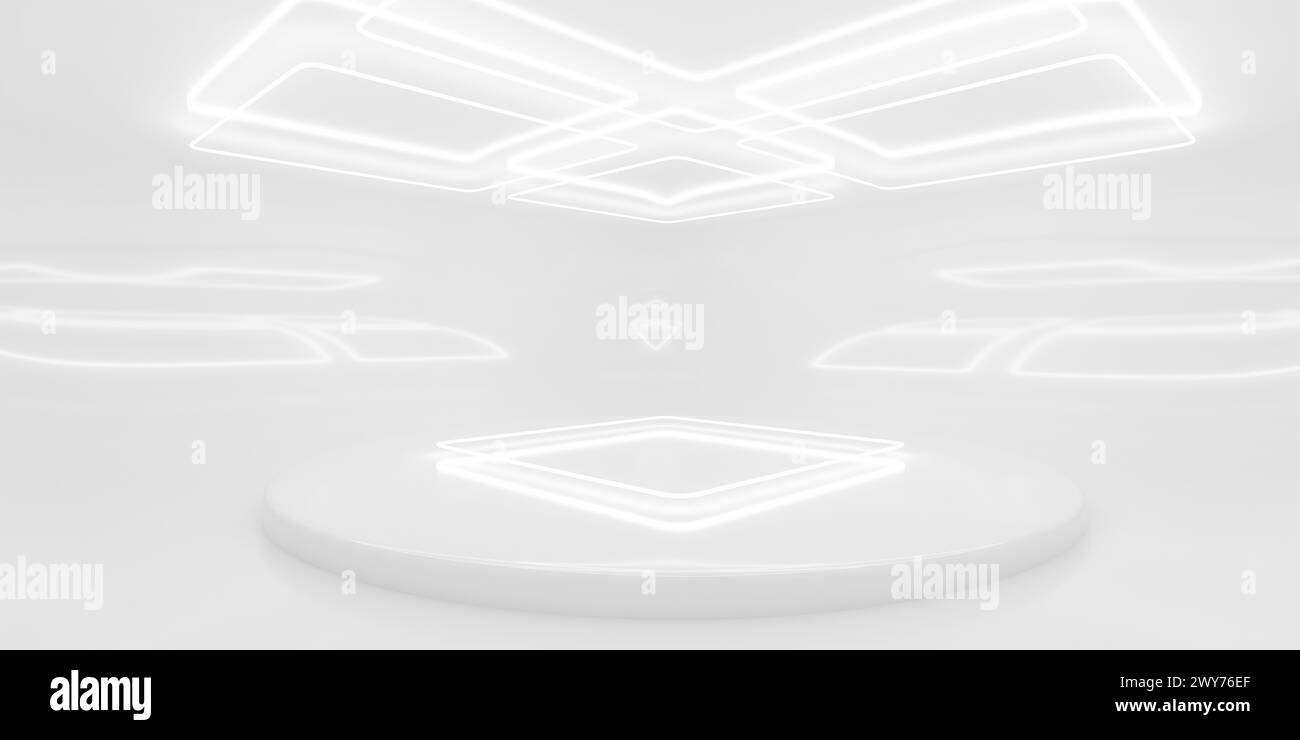 Abstract white geometric light installation in a minimalist setting 3d ...