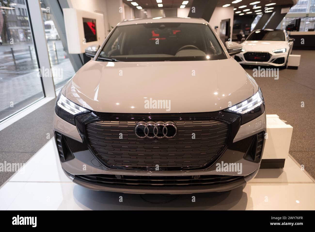 grey All-electric crossover Audi Q4 e-tron with panoramic roof, German ...