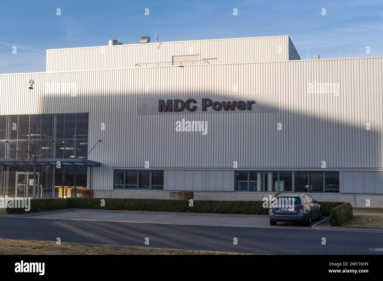 MDC Power GmbH building with logotype, German automotive supplier, production of four- and six ...