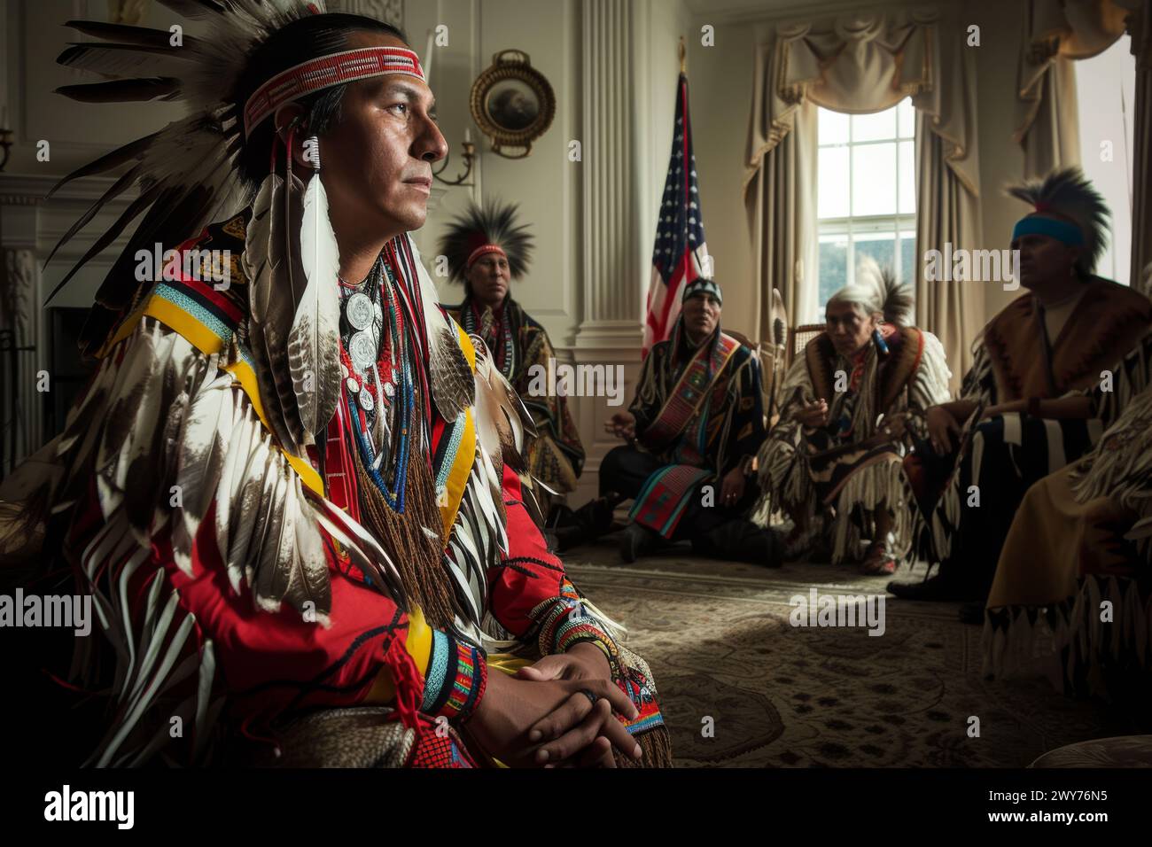 Group of Native Americans seated indoors Stock Photo - Alamy