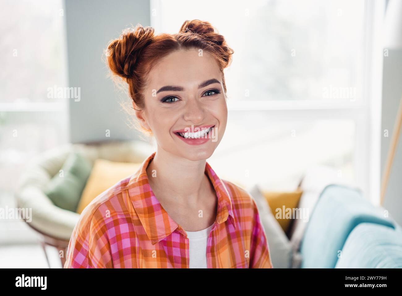 Portrait of lovely cheerful friendly lady toothy smile good mood enjoy ...