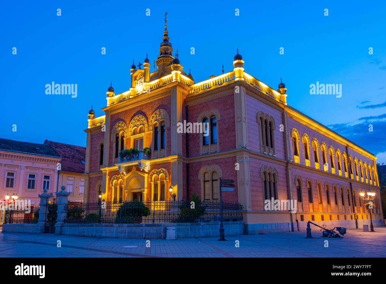 Night view of the Vladicanski dvor in Serbian town Novi Sad Stock Photo ...