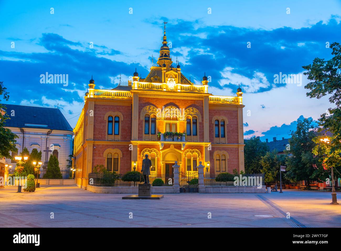 Night view of the Vladicanski dvor in Serbian town Novi Sad Stock Photo ...