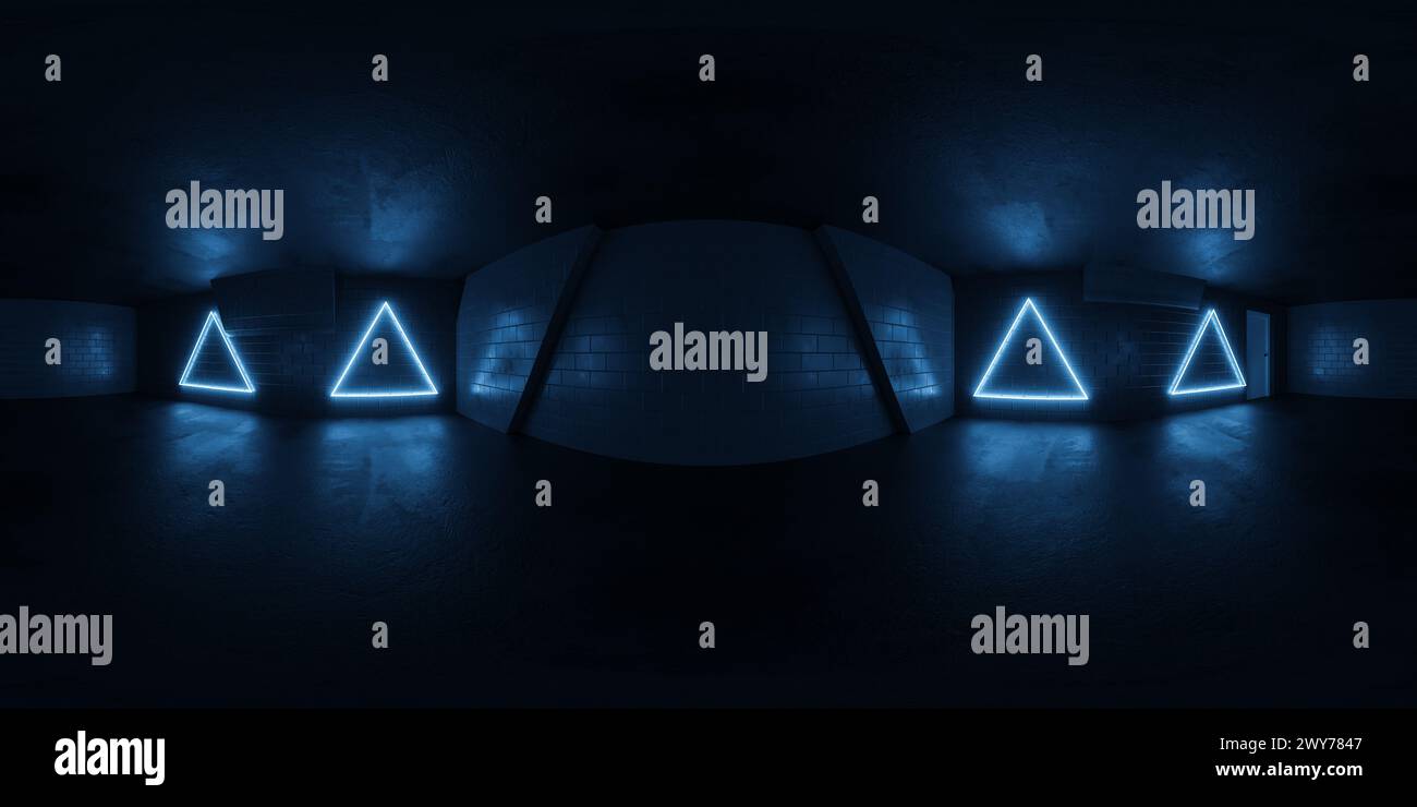 Dark room with blue lights 360 panorama vr environment map Stock Photo ...
