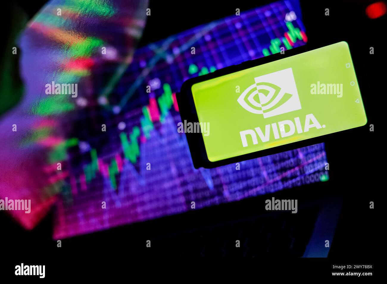 In this photo illustration logo of NVidia is seen on a smartphone ...