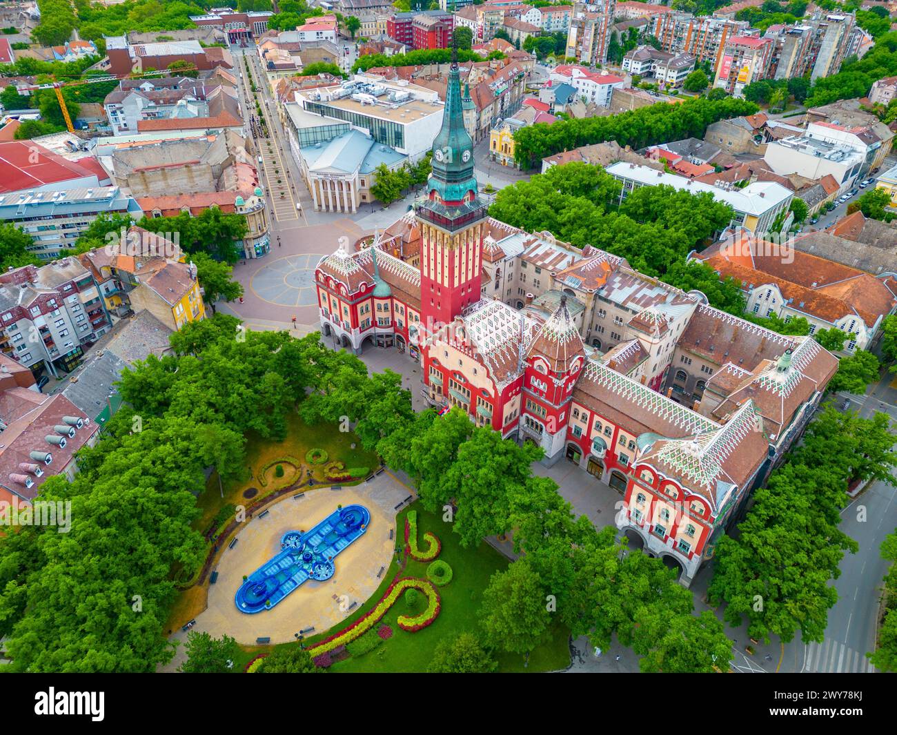 Aerial view of art nouveau town hall in Serbian town Subotica Stock ...