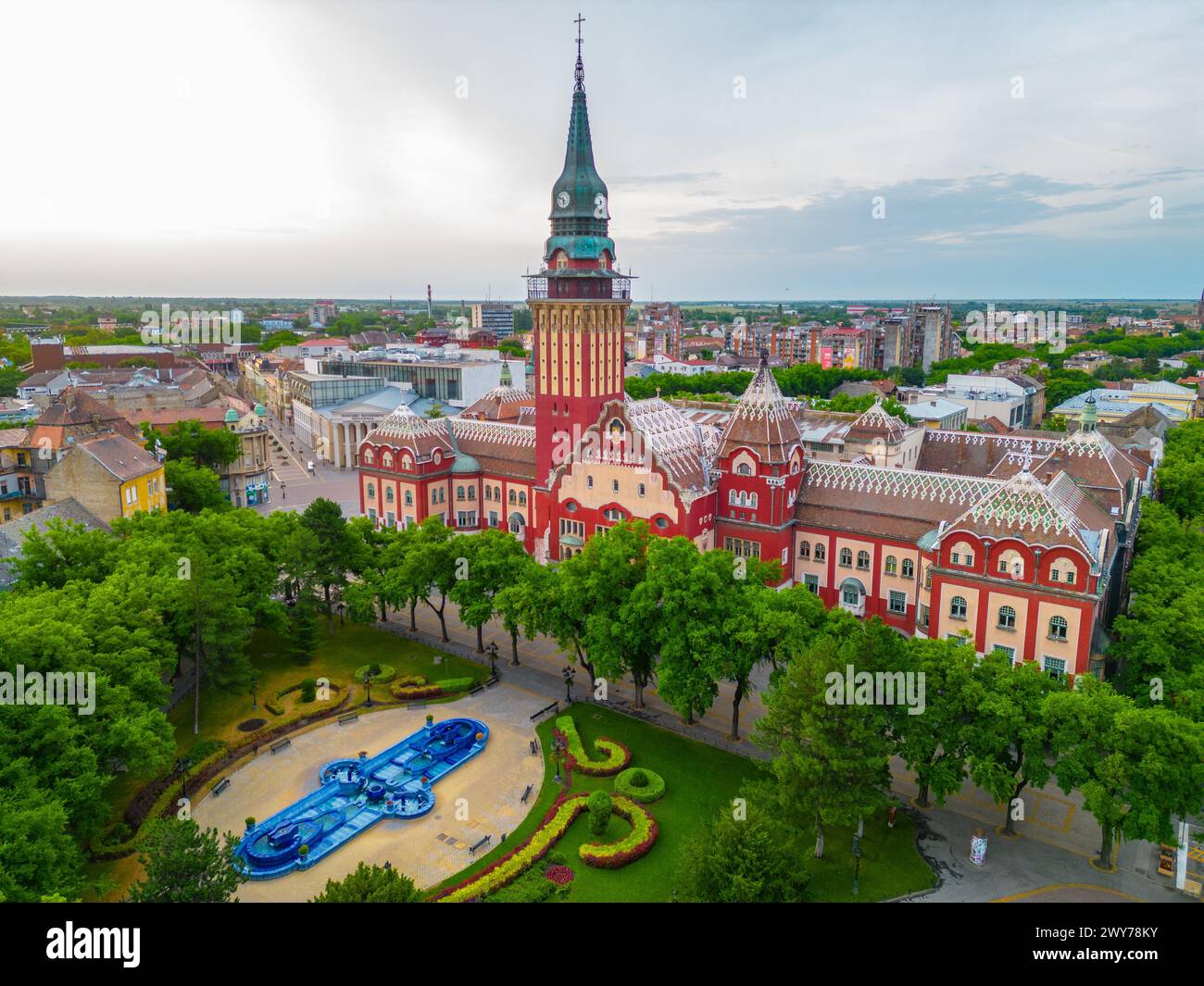 Aerial view of art nouveau town hall in Serbian town Subotica Stock ...