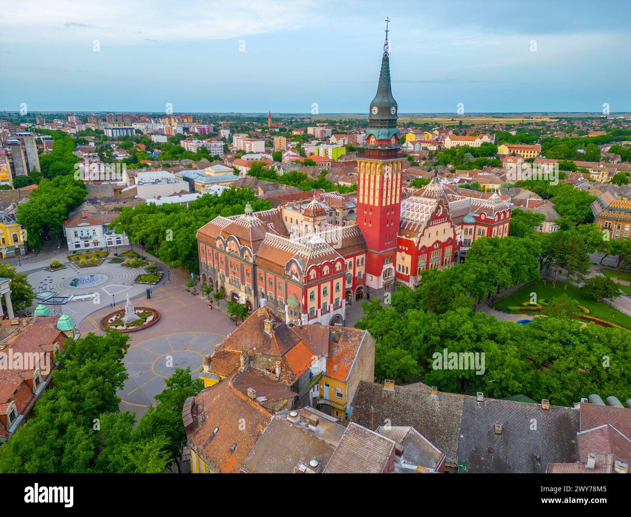 Aerial view of art nouveau town hall in Serbian town Subotica Stock ...