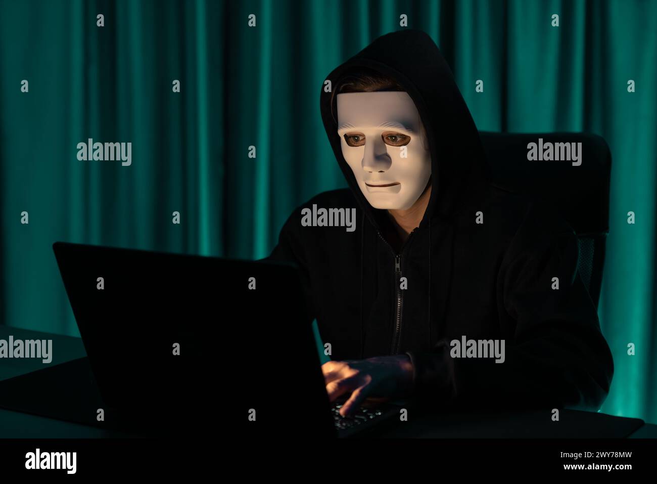 White criminal anonymous mask installing coding password encryption by ...