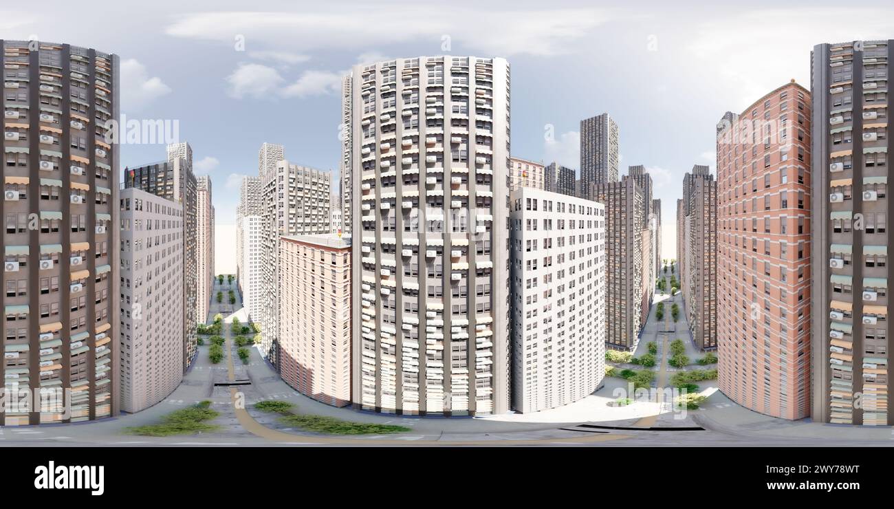 Cluster of tall buildings in urban setting 360 panorama vr environment ...