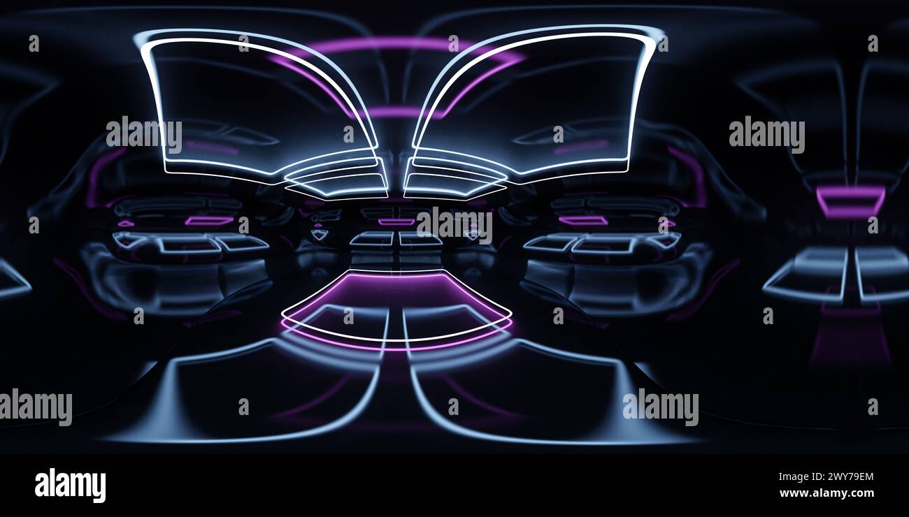 Abstract symmetrical light patterns in dark environment with neon ...