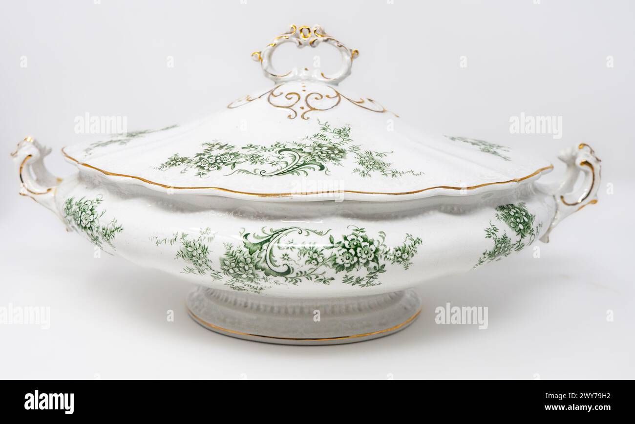 Elegant antique porcelain tureen with a lid made by John Henry ...