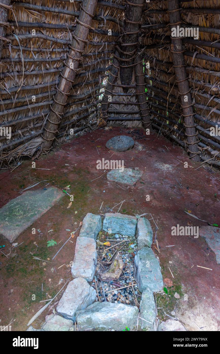 Reconstruction of paleolithic village at Lepenski Vir in Serbia Stock ...