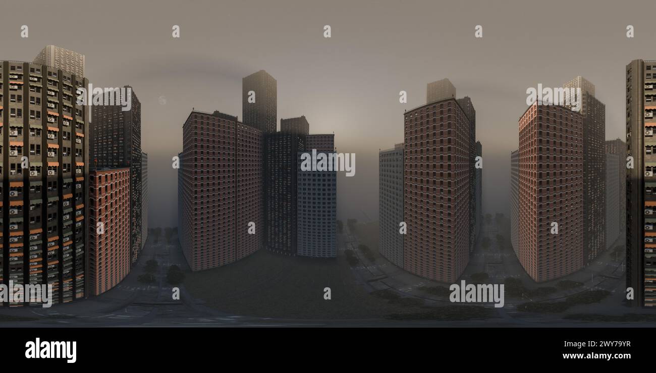 Cluster of tall buildings in urban setting 360 panorama vr environment ...