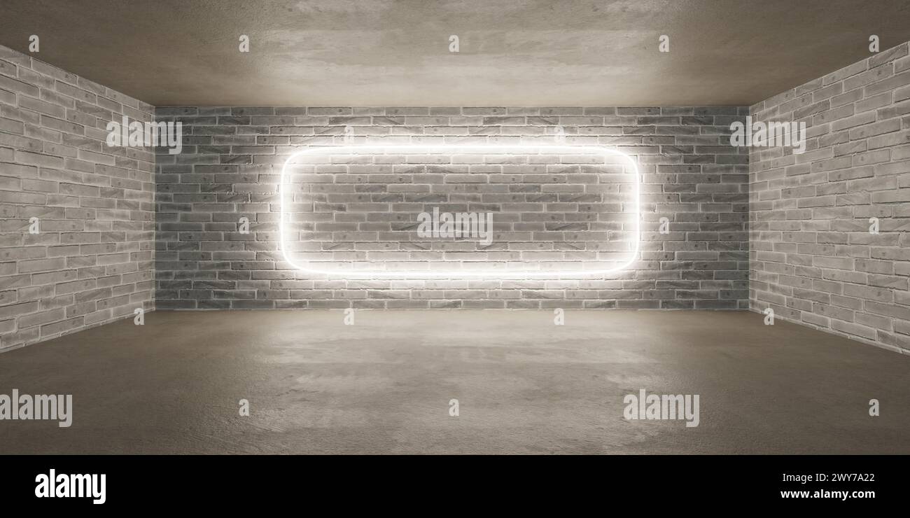 Empty room with brick walls and neon light 360 panorama vr environment ...