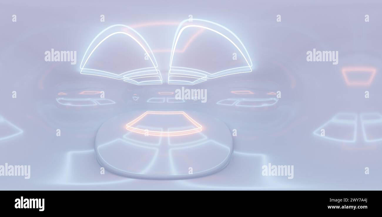 White futuristic room illuminated by bright neon lights 360 panorama vr ...