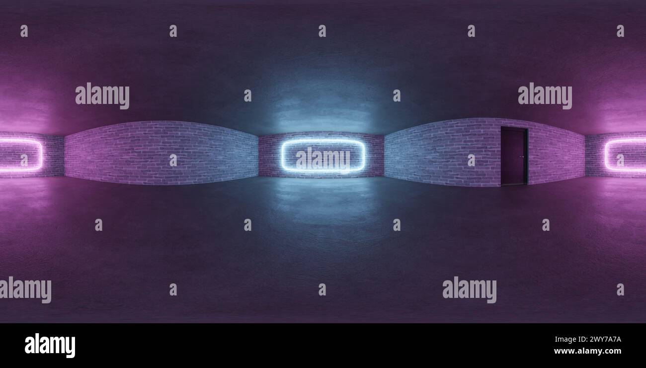 Room with brick wall and purple lighting 360 panorama vr environment ...