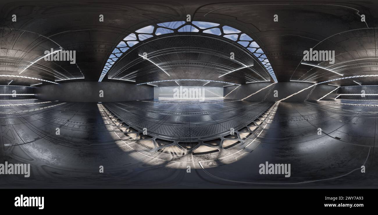 Abstract panorama of a modern industrial architectural structure 360 ...