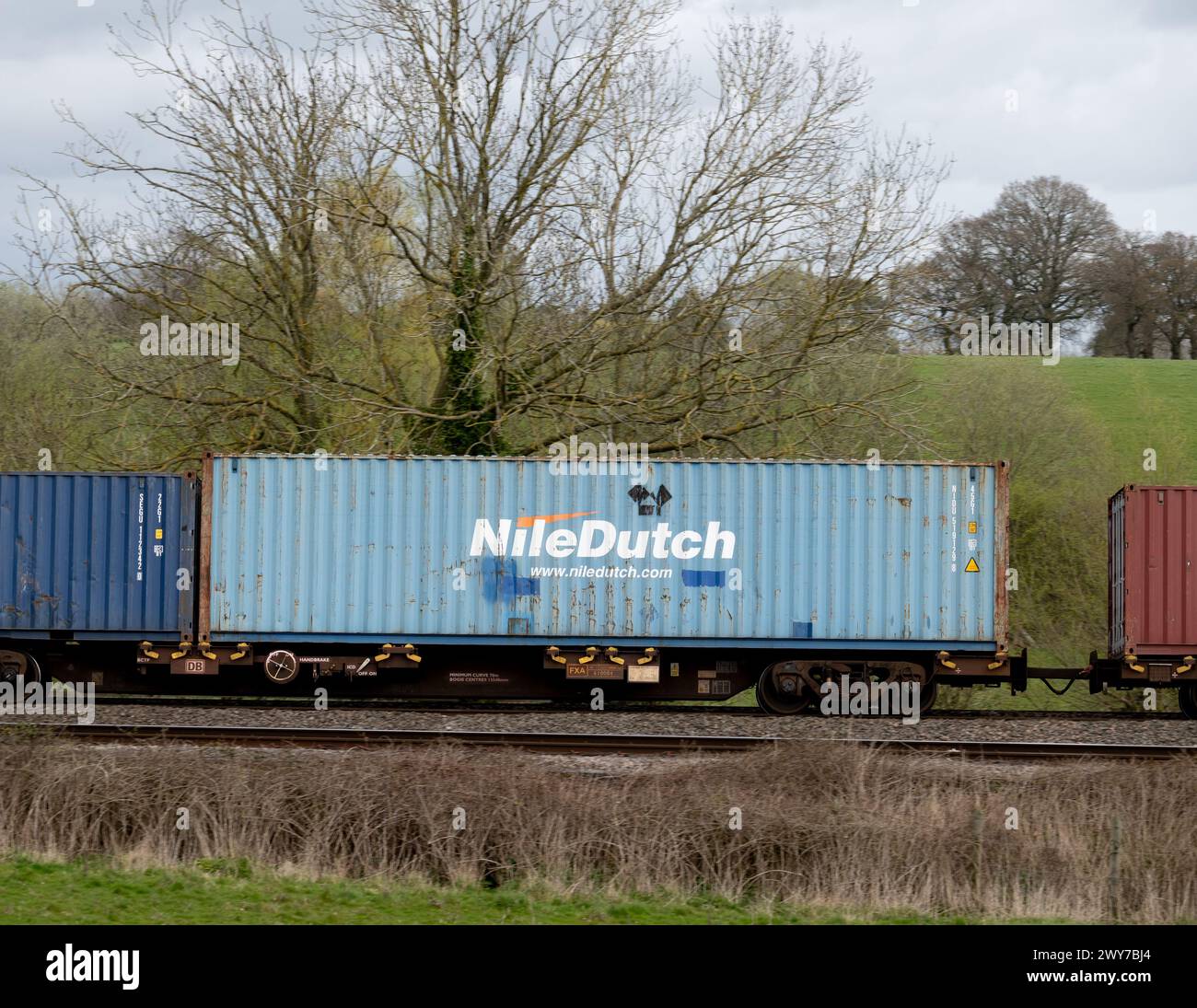 NileDutch shipping container on a freightliner train, Warwickshire, UK ...