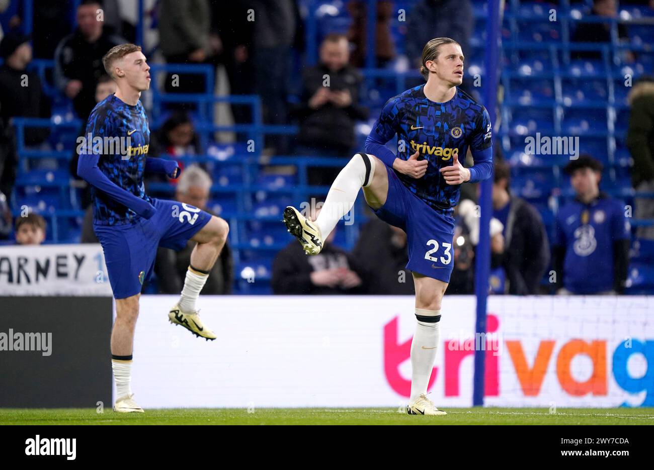 Chelsea's Conor Gallagher (right) and Cole Palmer warming up before the ...