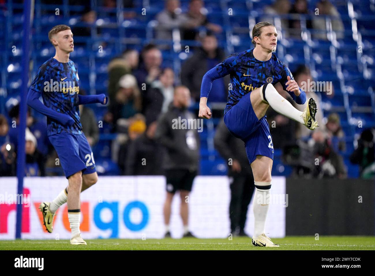 Chelsea's Conor Gallagher (right) and Cole Palmer warming up before the ...