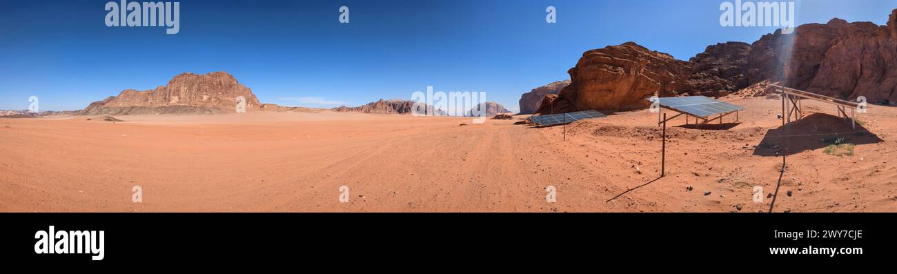 solar power plant in Wadi Rum desert in Jordan,Arabia, red sand dunes ...
