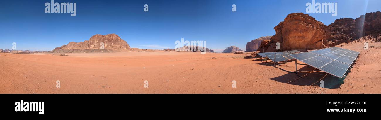 solar power plant in Wadi Rum desert in Jordan,Arabia, red sand dunes ...