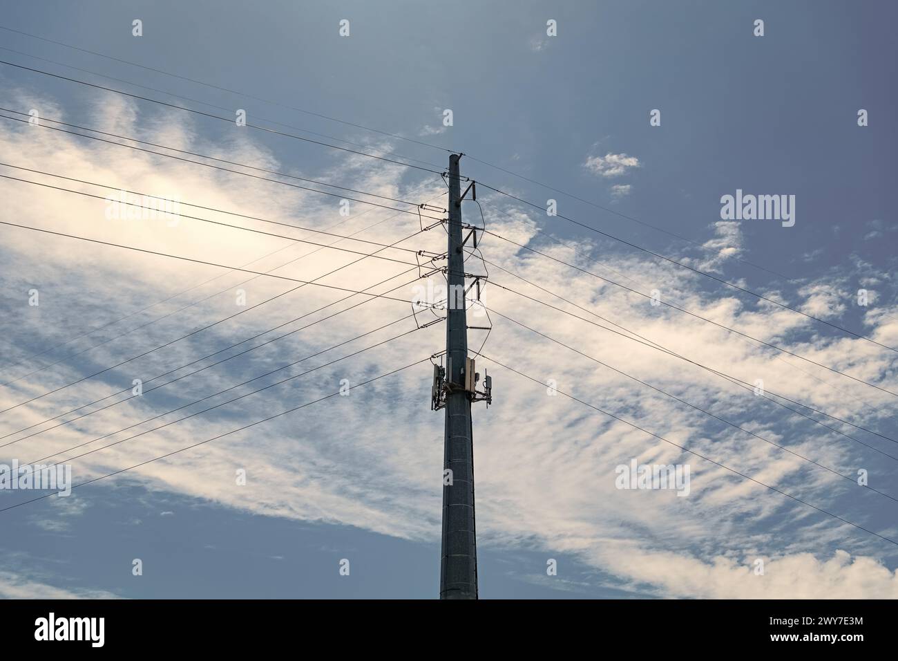 high voltage powerline. powerful substation. electricity provider ...