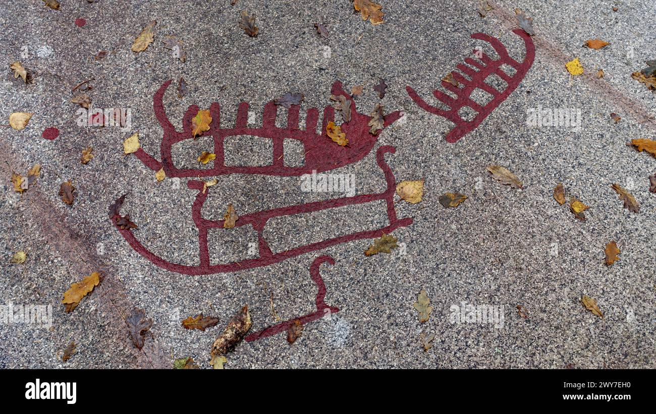 Tanum, Sweden, October 28, 2020. Prehistoric rock carvings dating from ...