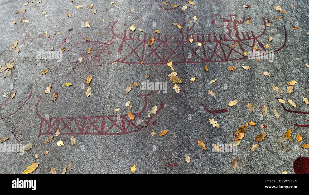 Tanum, Sweden, October 28, 2020. Prehistoric rock carvings dating from ...