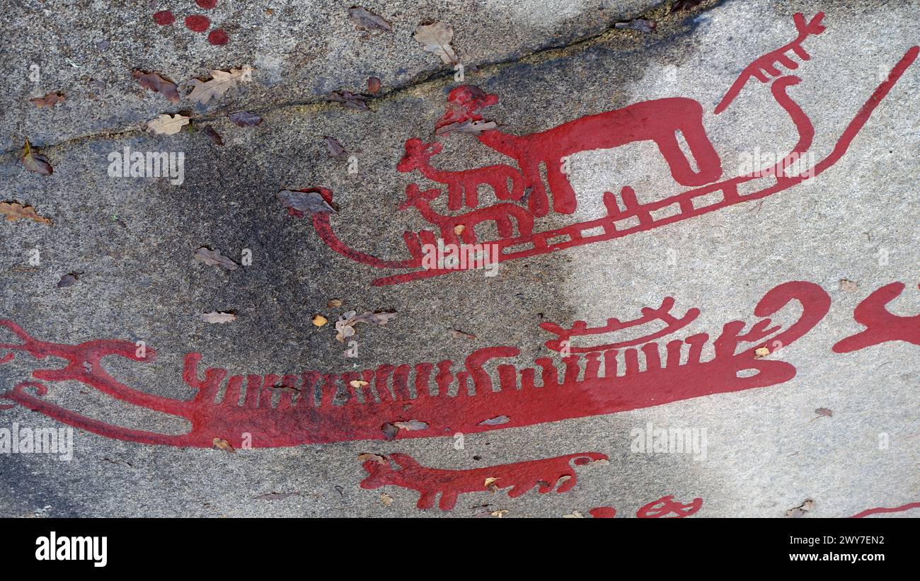 Tanum, Sweden, October 28, 2020. Prehistoric rock carvings dating from ...