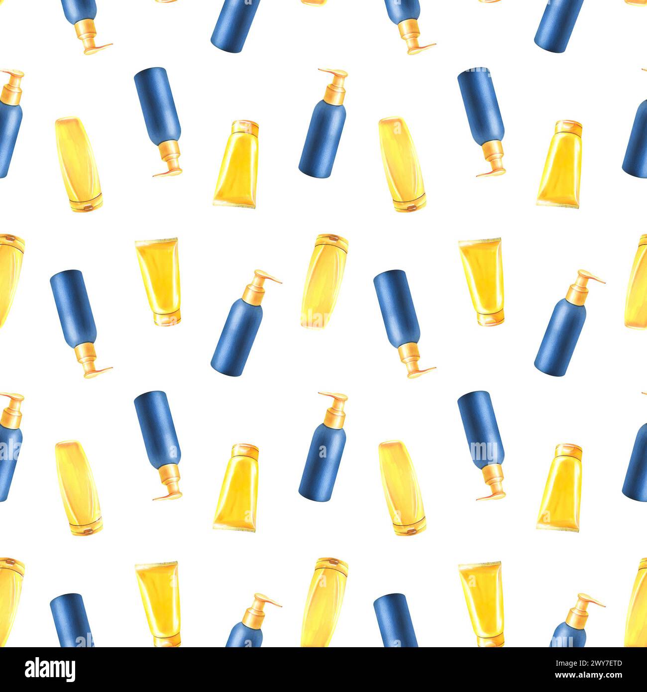 Tubes for sunscreen, yellow and blue. Watercolor illustration hand ...