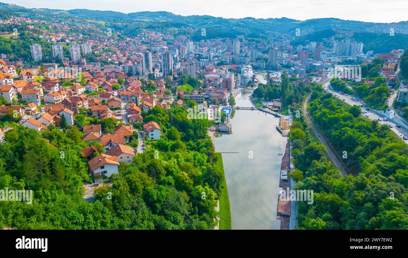 Panorama view of Serbian town Uzice Stock Photo - Alamy