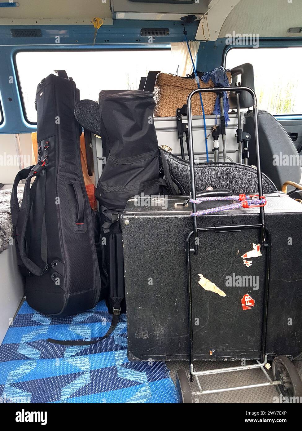 The instruments in the cases are loaded into the van and we are ready ...