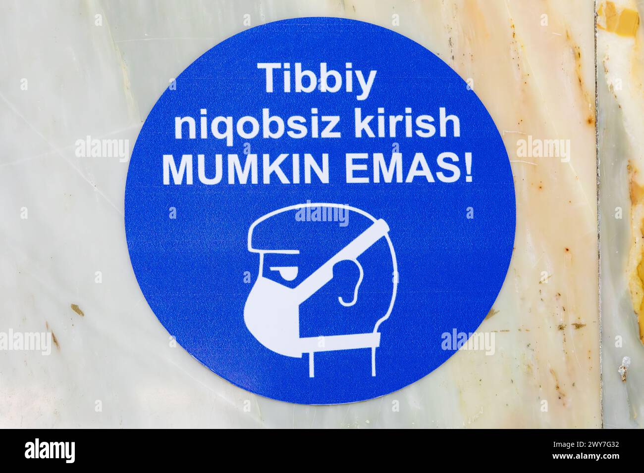 Tashkent, Uzbekistan, Central Asia. Sign promoting the weating of face ...