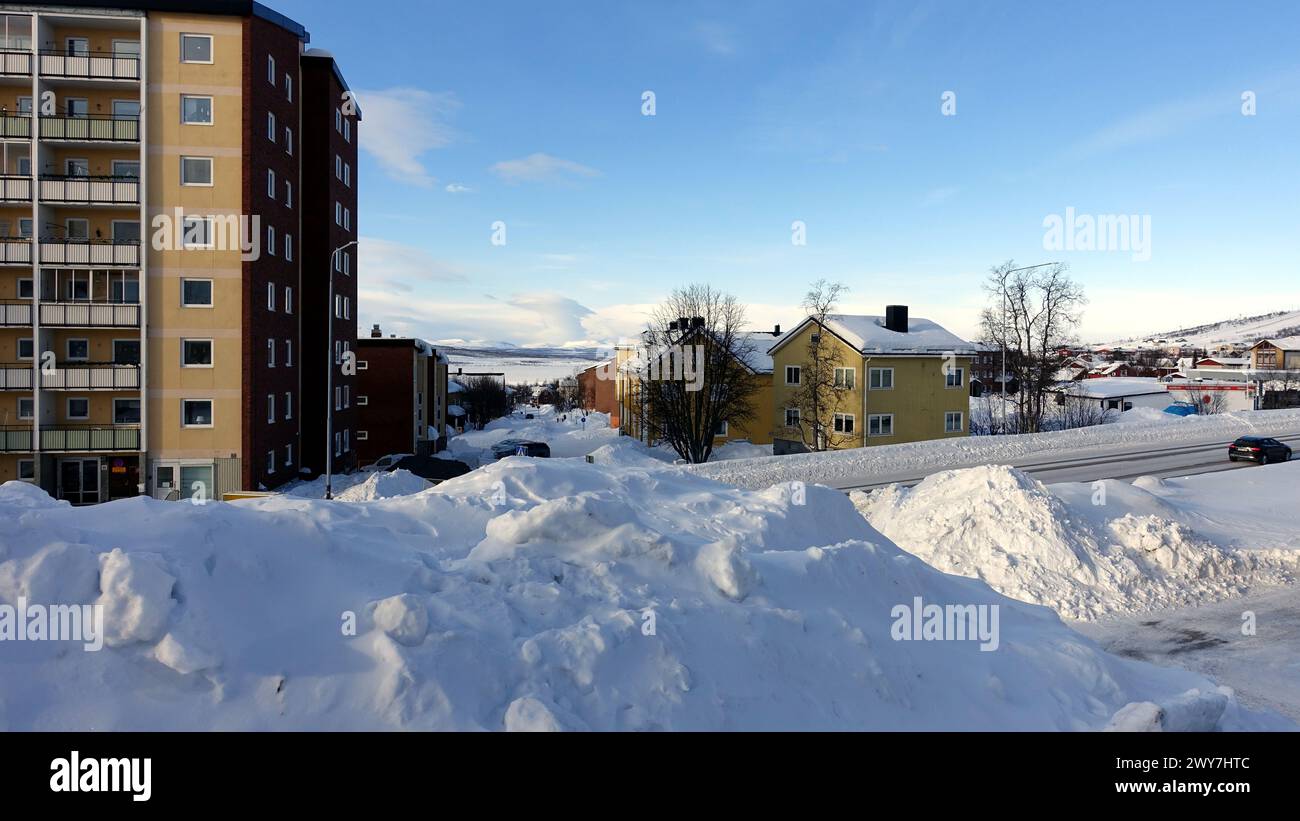 A glimpse of the buildings in a small town in the north of Sweden full ...