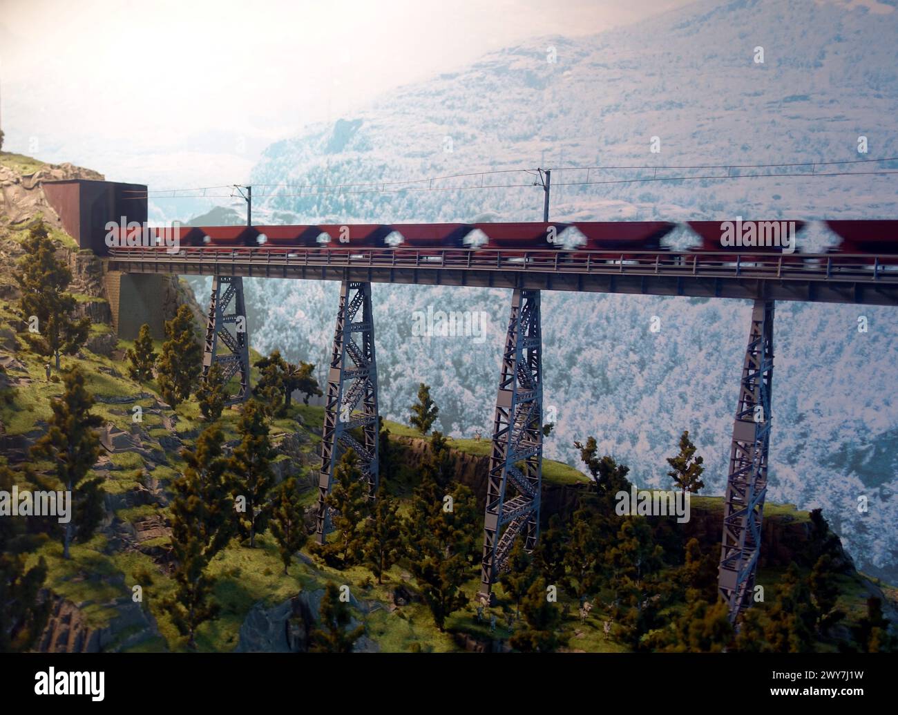 a freight train runs on the tracks of a railway bridge that crosses the ...