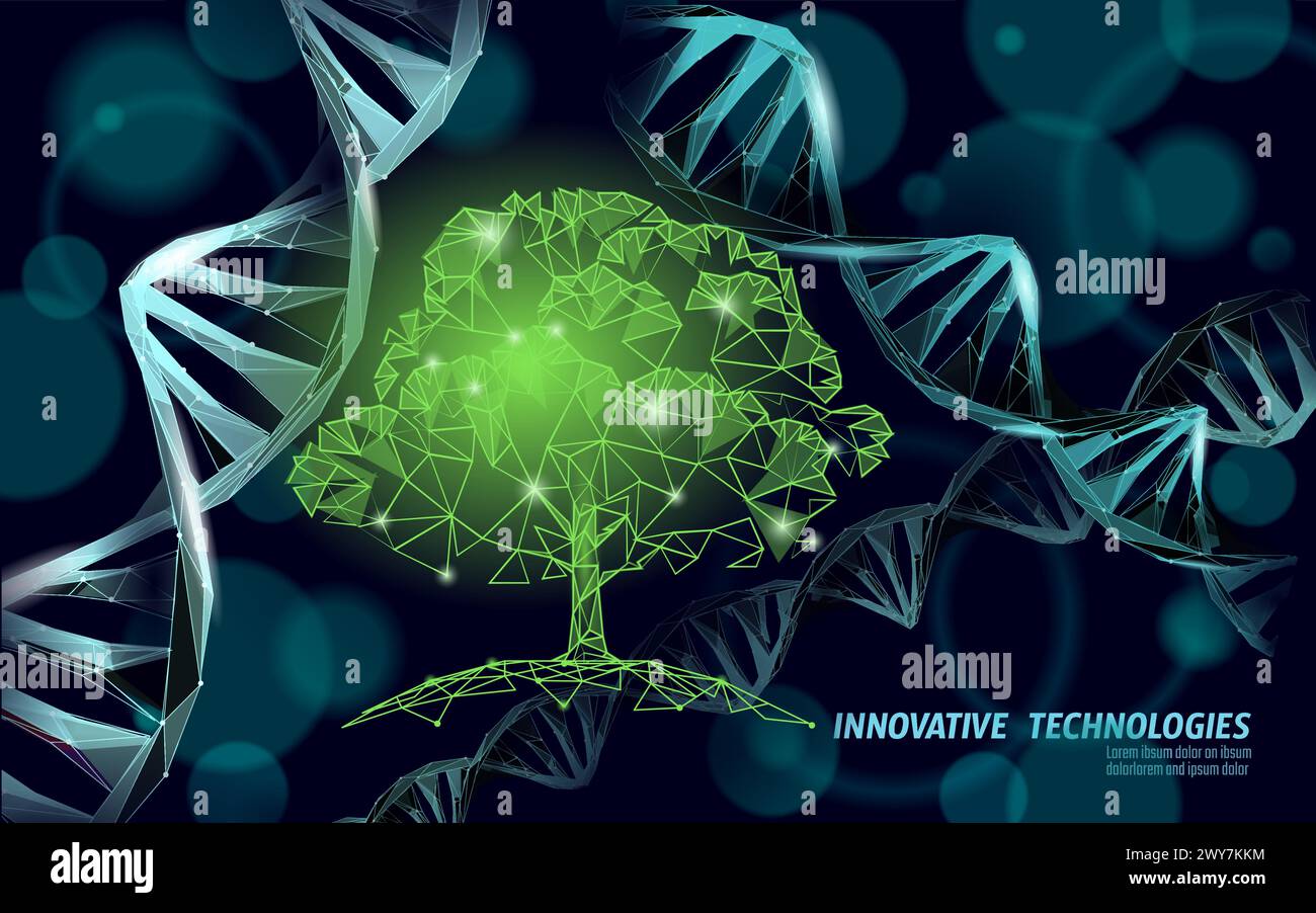 Plant tree biotechnology abstract concept. 3D render seedling tree ...