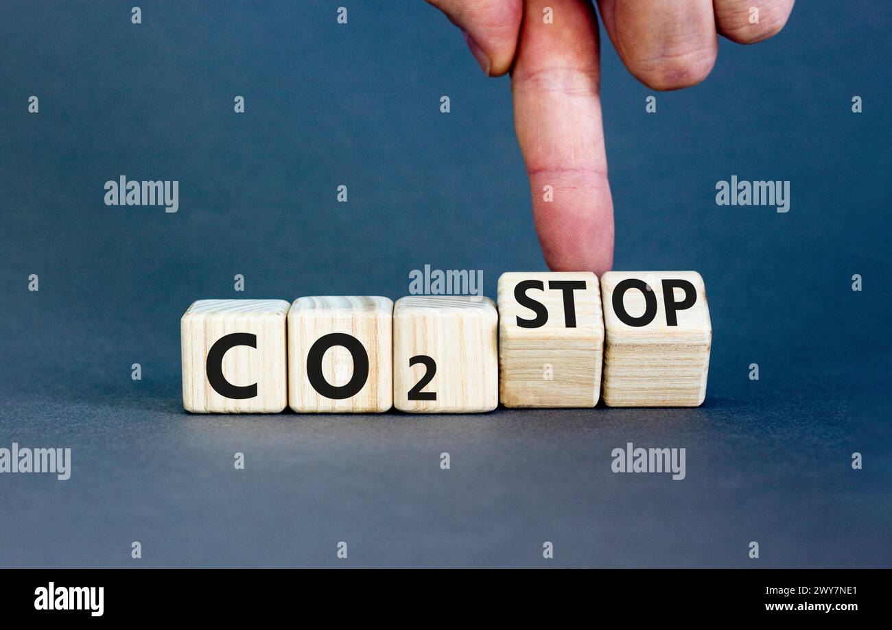 CO2 stop symbol. Concept word CO2 or CO2 stop on a beautiful wooden ...
