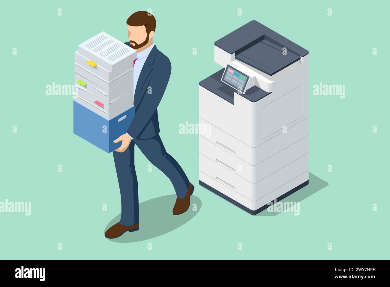 Isometric Office Multi Function Printer Scanner Print Copy Scan Fax