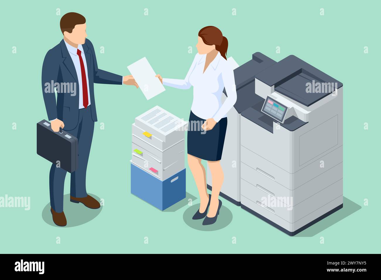 Isometric Office Multi Function Printer Scanner Print Copy Scan Fax