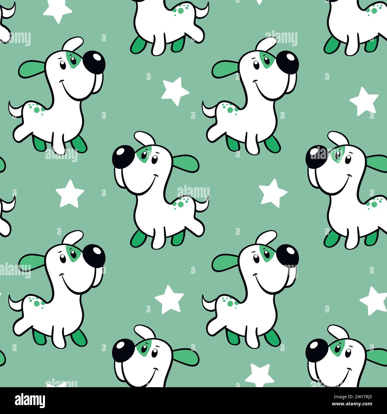 Vector seamless repeating childish pattern with cute dogs in doodle ...