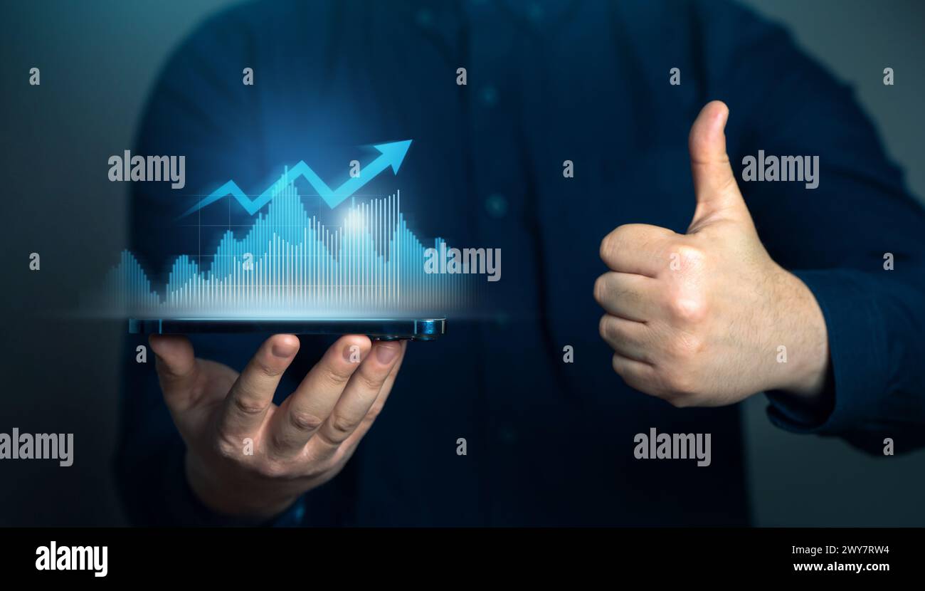 Businessman showing successful growth and thumbs up. Achieve business ...