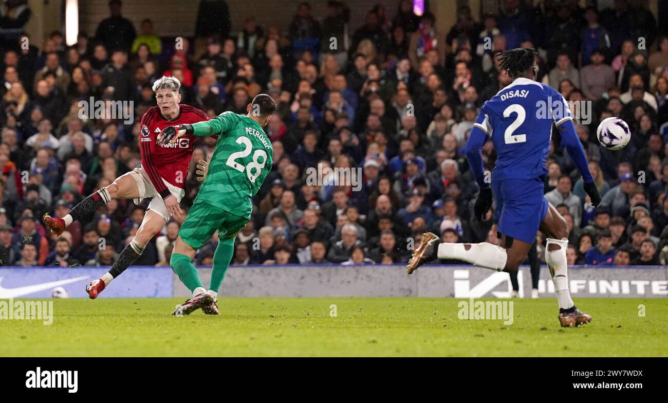 Manchester United's Alejandro Garnacho scores their third goal of the ...