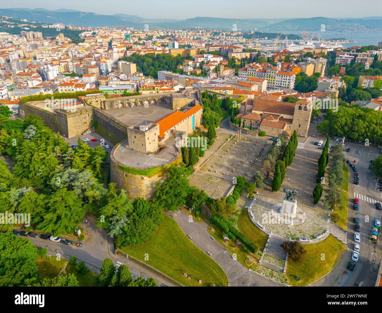 Aerial view of Castello di San Giusto and Cattedrale di San Giusto ...