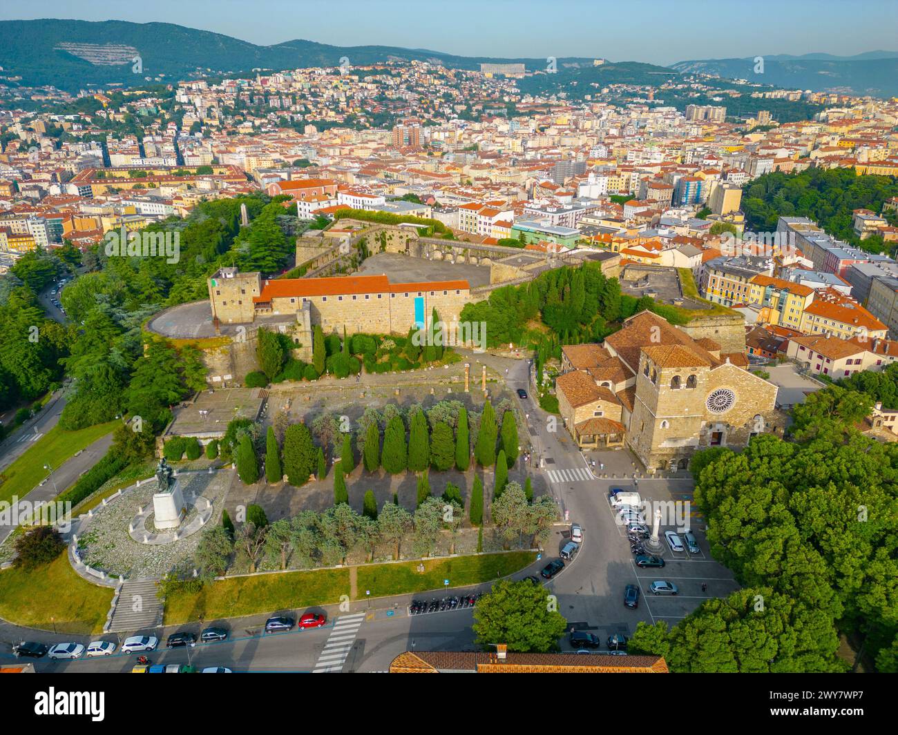 Aerial view of Castello di San Giusto and Cattedrale di San Giusto ...