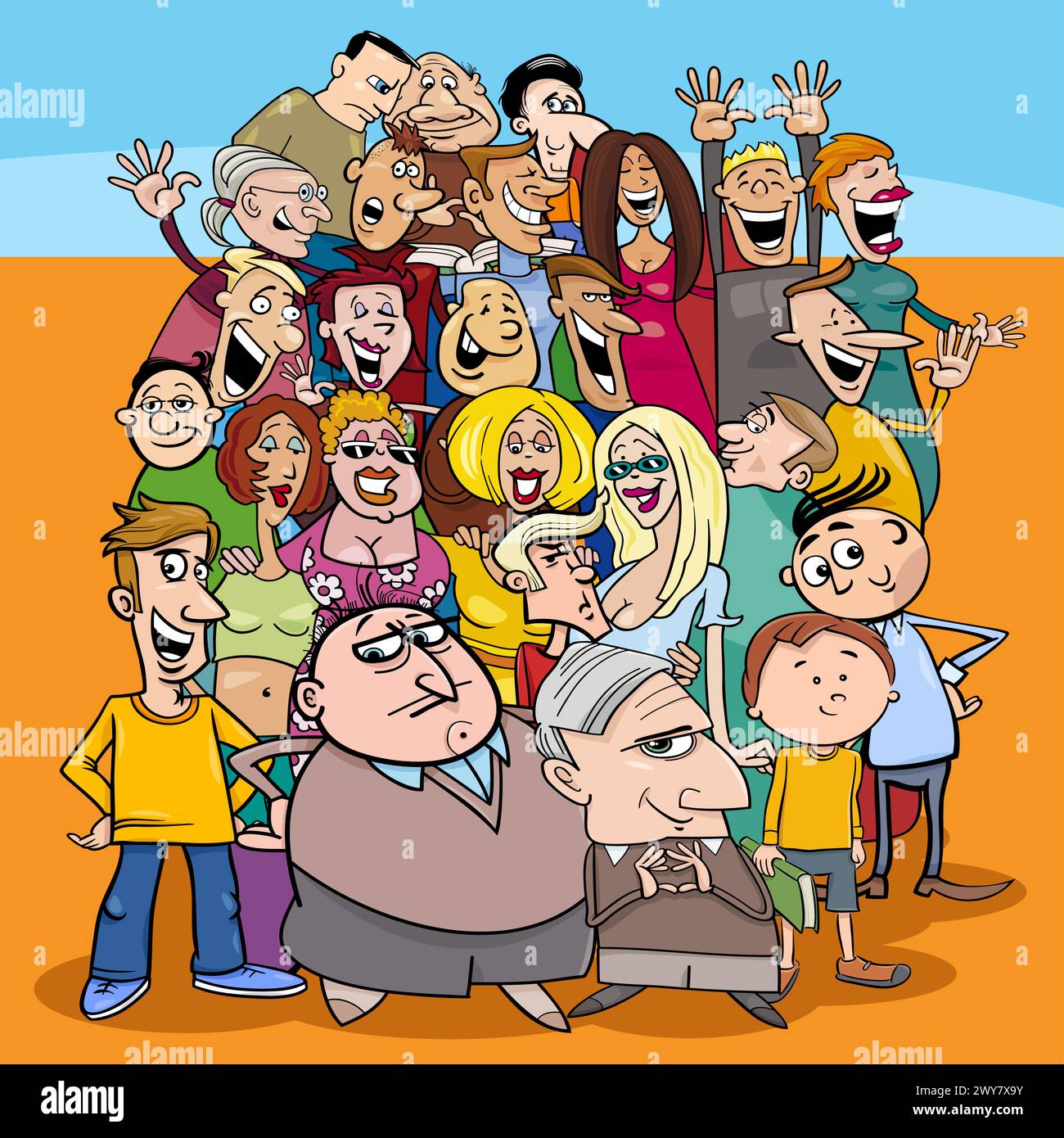 Cartoon illustration of many funny people characters in the crowd Stock ...