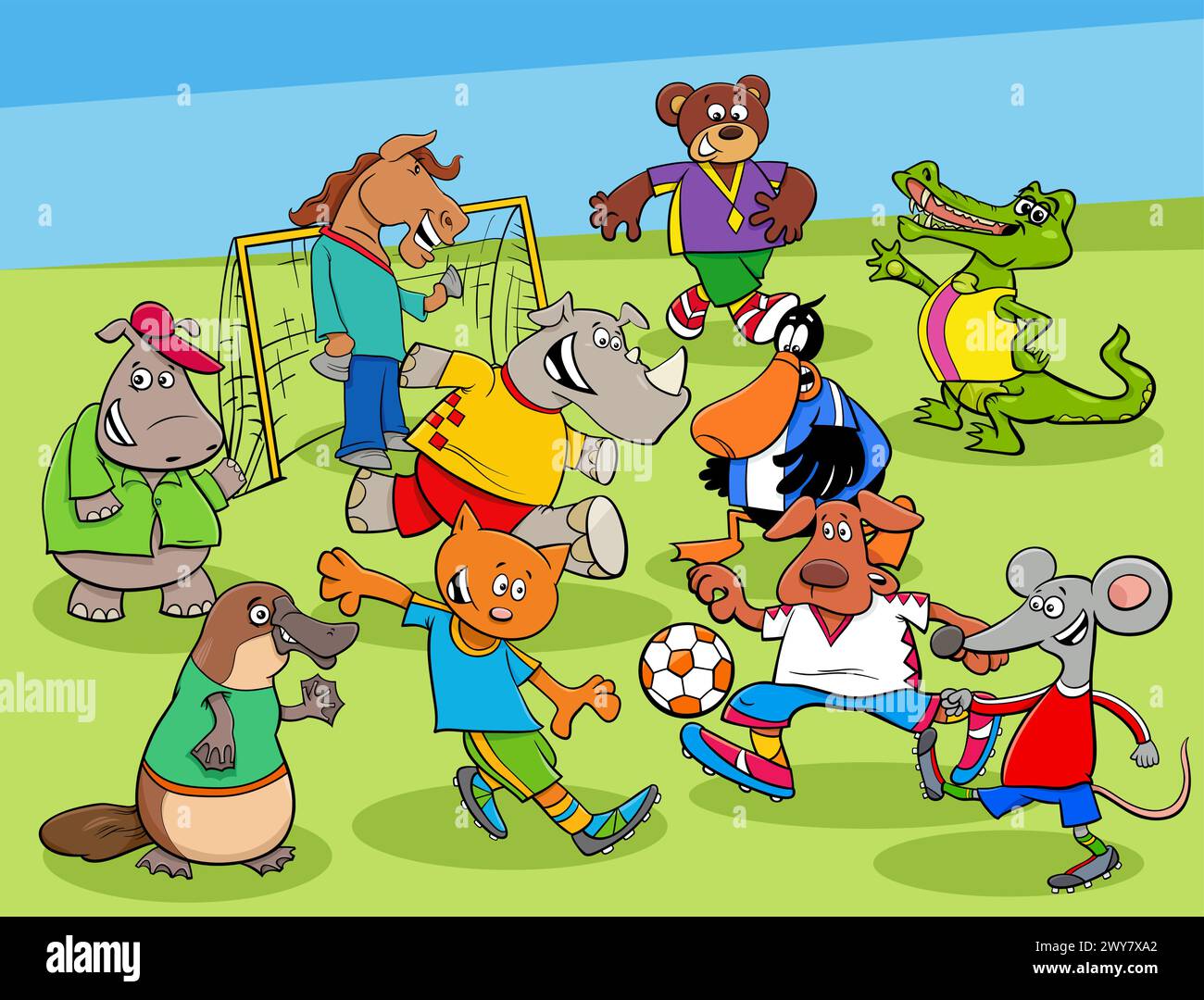 Cartoon illustrations of animal football or soccer player characters ...